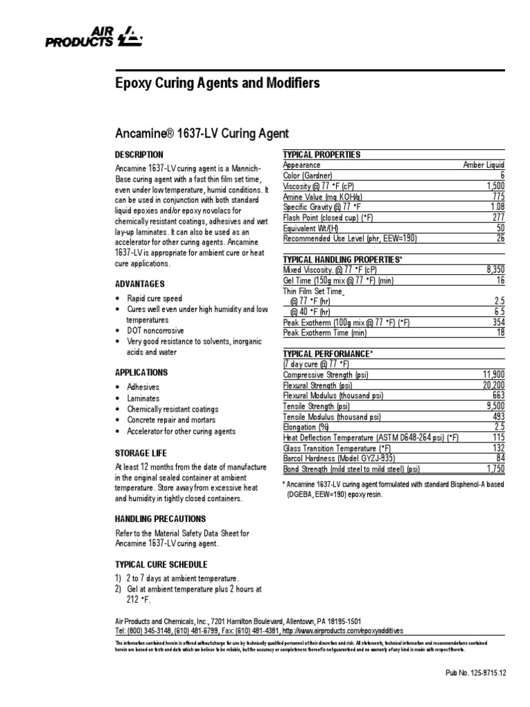 Epoxy Curing Agents and Modifiers: Ancamine® 1637-LV Curing Agent | PDF ...