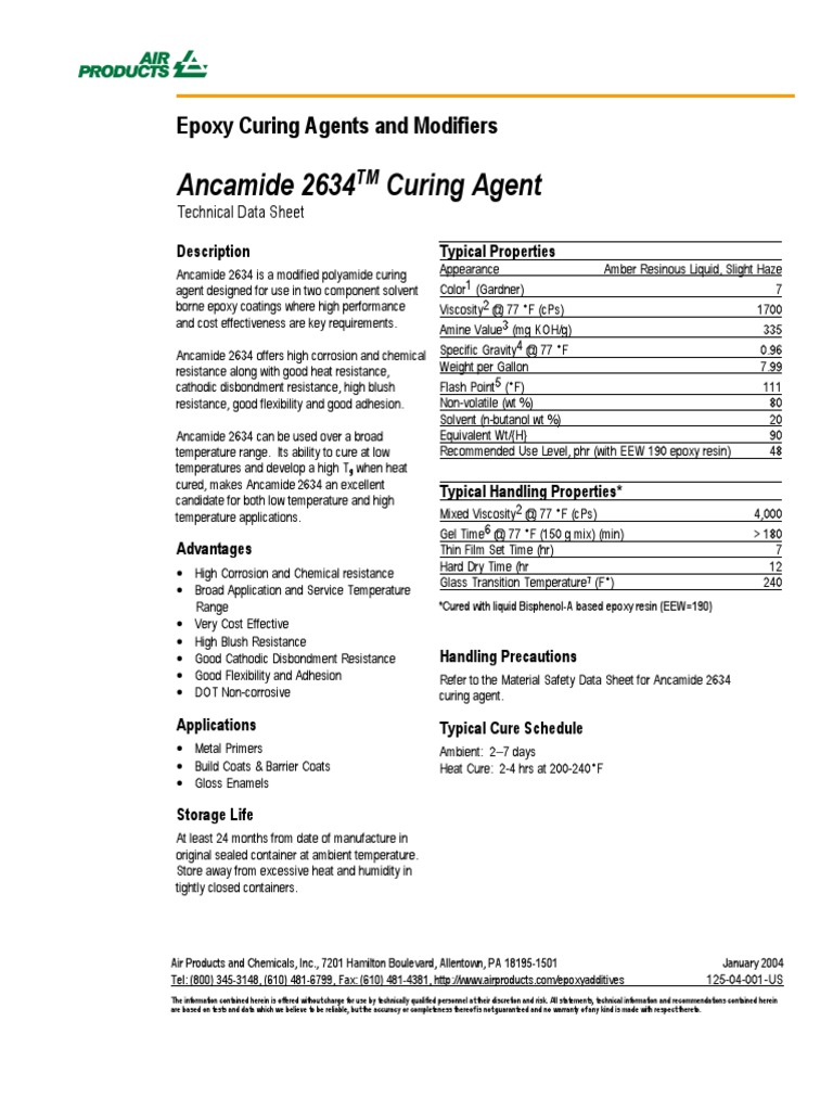 Ancamide 2634 Curing Agent: Epoxy Curing Agents and Modifiers | PDF ...