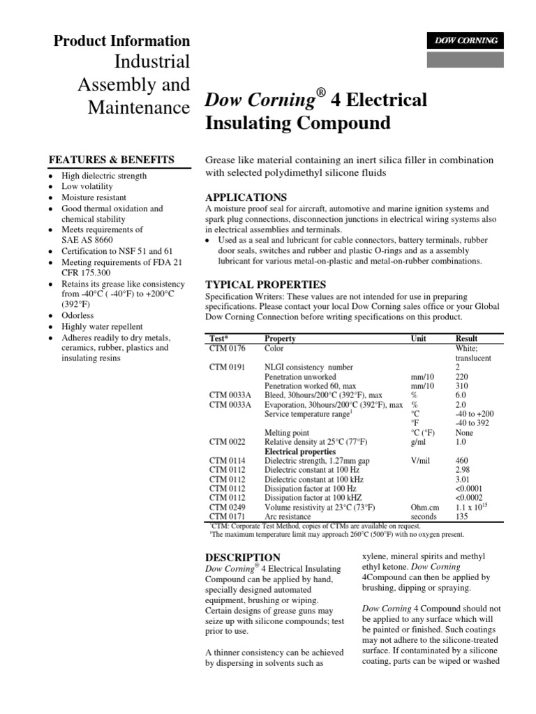 Dow Corning 4 | PDF | Silicone | Electrical Connector