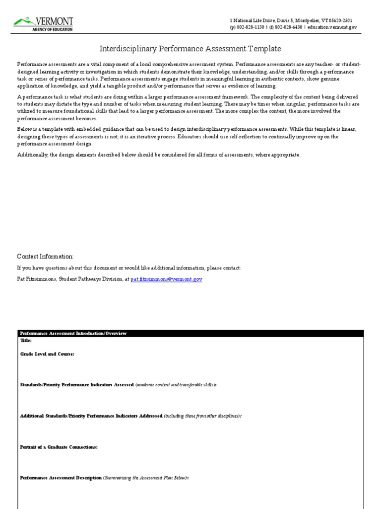 Interdisciplinary Performance Assessment Template: Contact Information | PDF | Educational ...