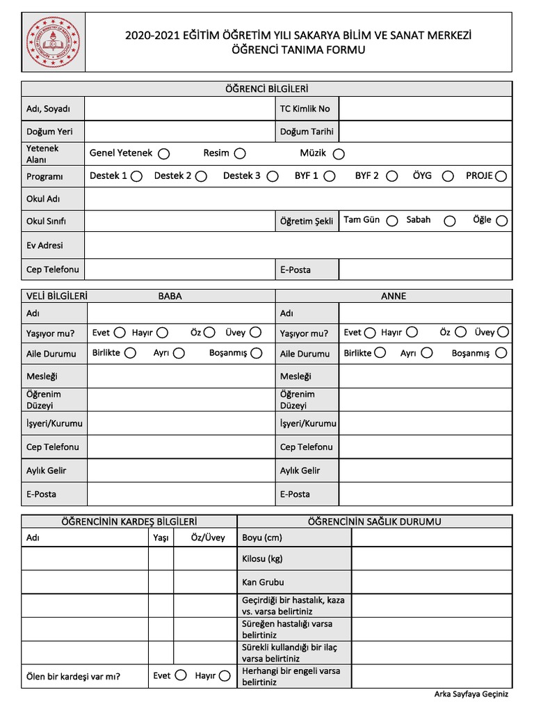 Ogrenci Tanima Formu | PDF