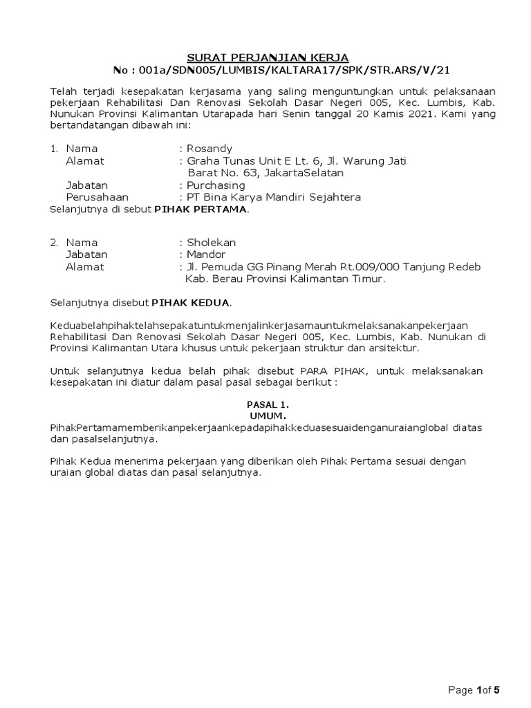 SPK 001 Mandor Sholekan | PDF | Pengelolaan Keuangan & Uang