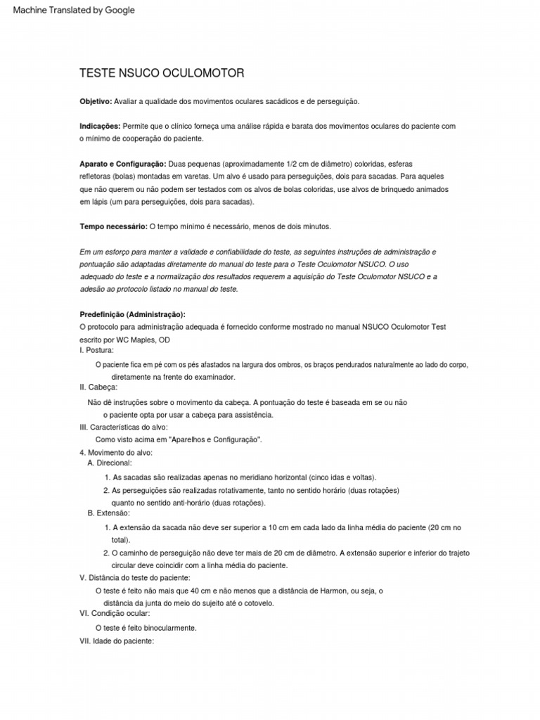 NSUCO Oculomotor Test Via PUCO | PDF | Cães | Tempo