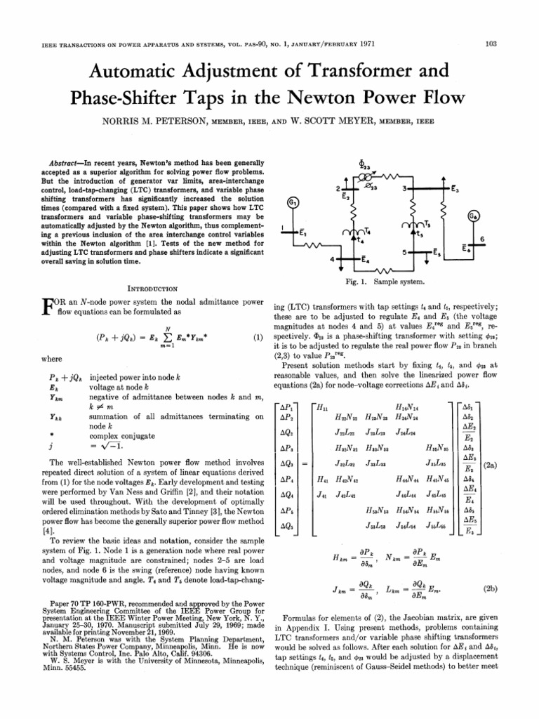 Automatic Adjustment of Transformer in The Newton Power Flow | PDF ...