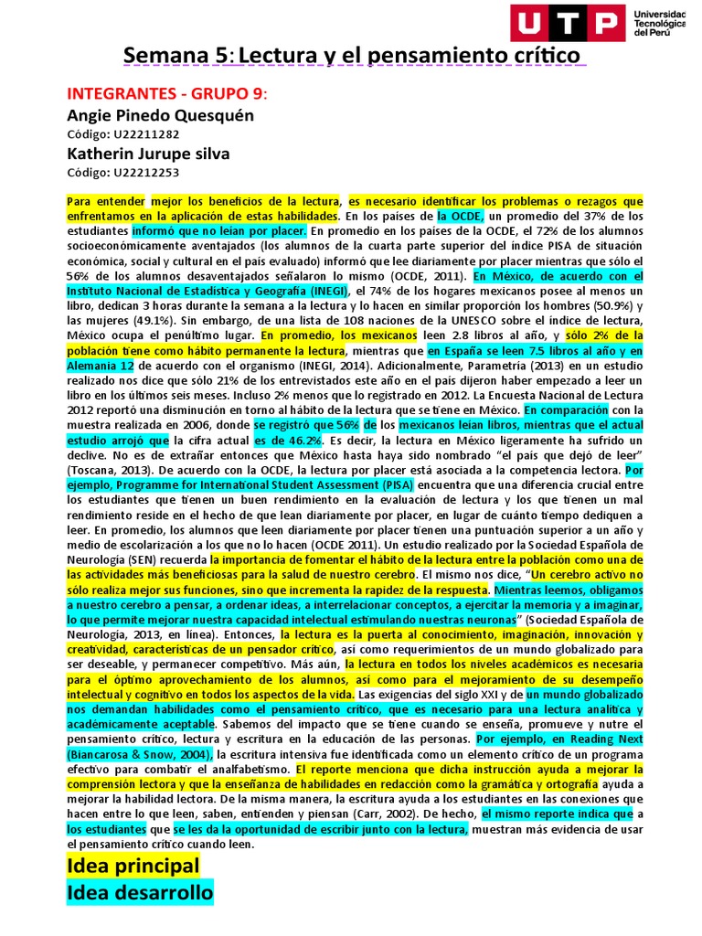 Semana 5 | PDF | Pensamiento crítico | Comprensión lectora