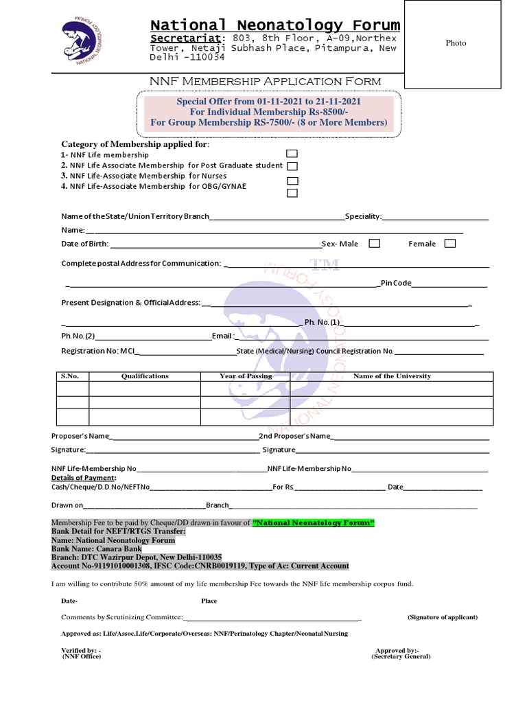 National Neonatology Forum: NNF Membership Application Form | PDF ...