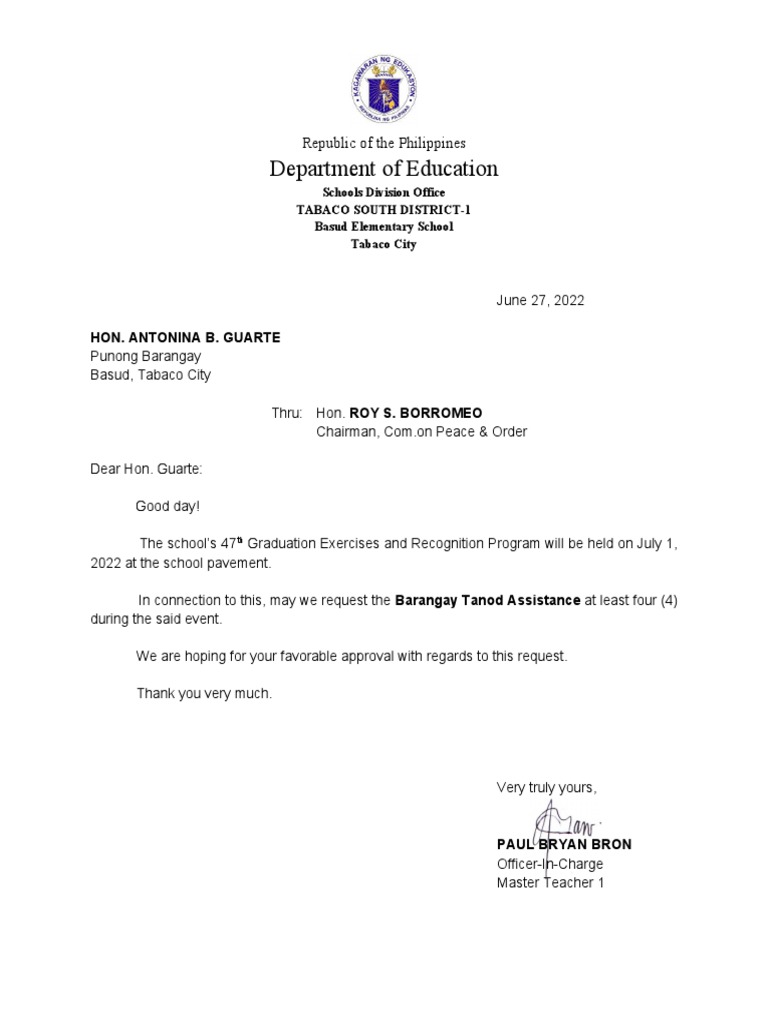 Letter To Tanod | PDF