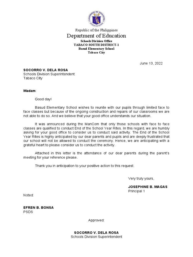 Letter To SDS Approval To Conduct f2f Grad | PDF