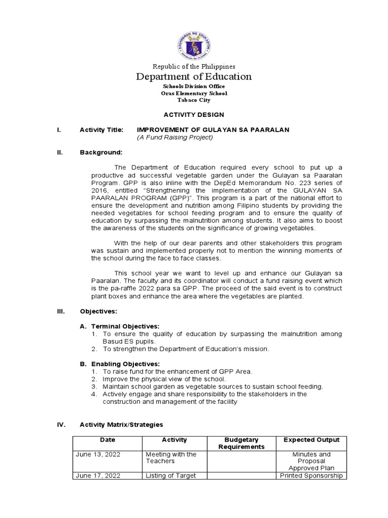 Gulayan Sa Paaralan Project | PDF | Economies