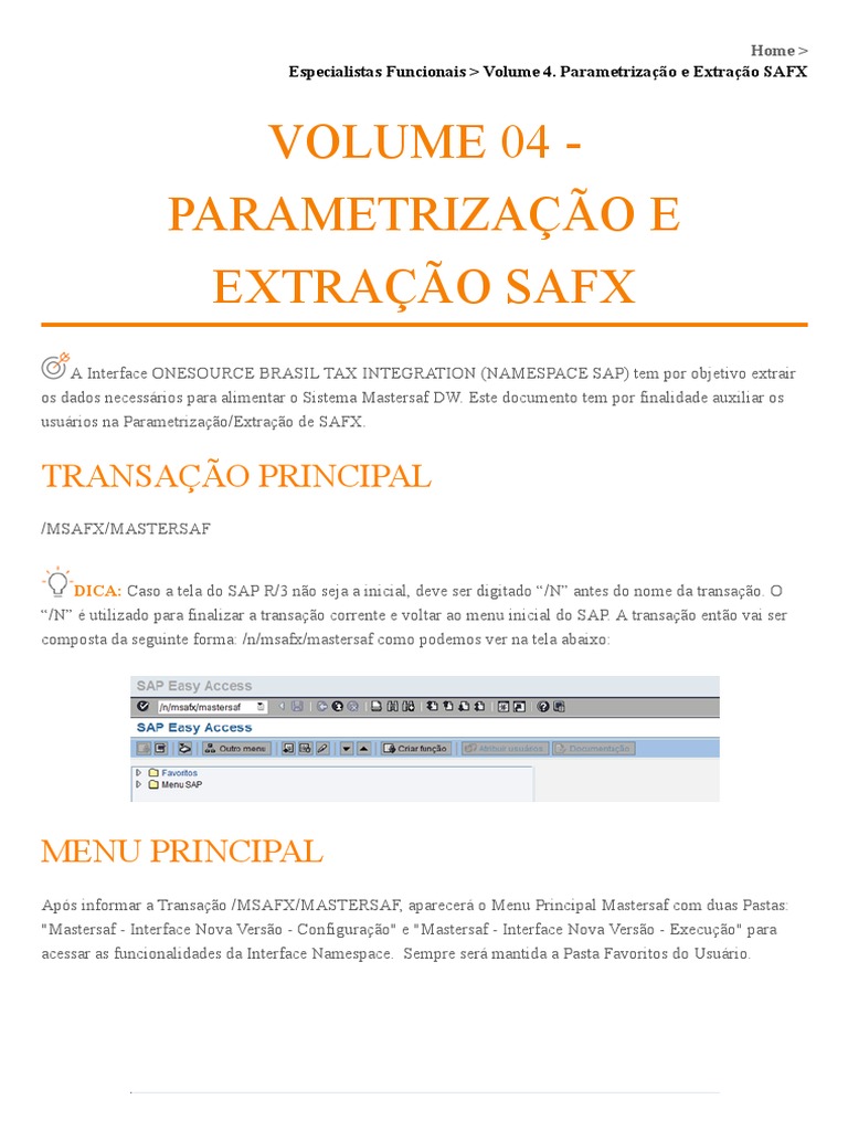 Guia de Parametrização e Extração da Interface SAFX do Mastersaf DW ...