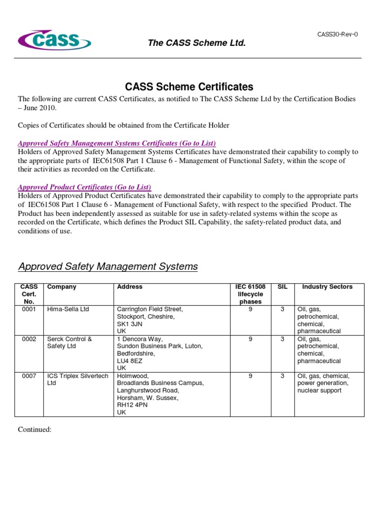 CASS30 Rev 0 - CASS Scheme Certificates | PDF | Quality | Prevention