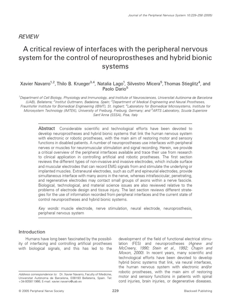 A Critical Review of Interfaces With The Peripheral Nervous System For ...