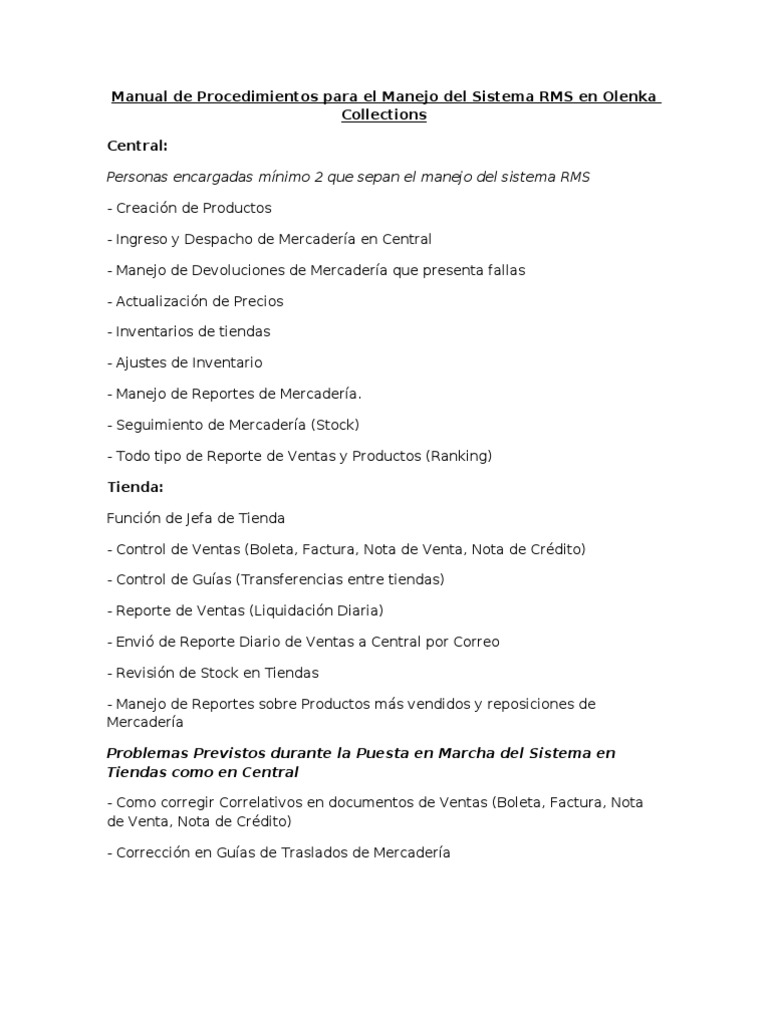 Manual de Procedimientos para El Manejo Del Sistema RMS | PDF