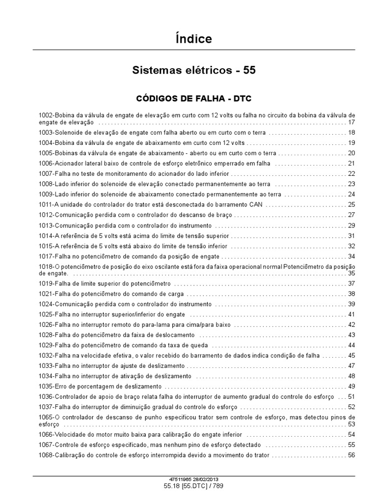 Trator New Holland T9 Codigos de Falha | PDF | Engenharia Mecânica | Quantidades físicas