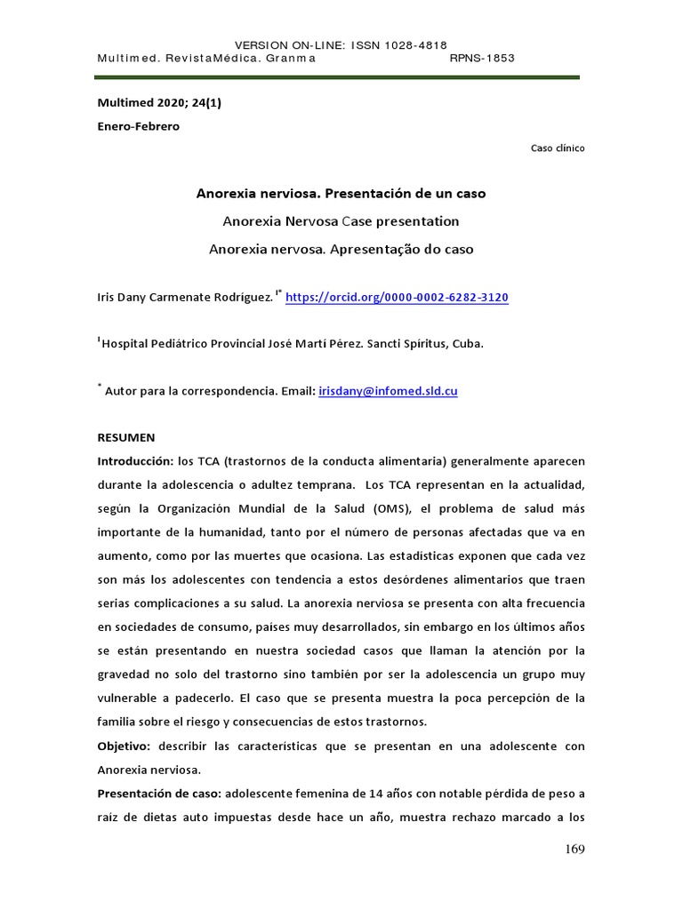Caso Clínico de Paciente Con Anorexia | PDF | Anorexia nerviosa | Dieta