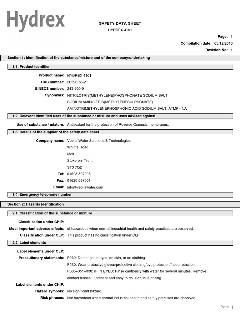 Hydrex 4101 | PDF | Chemistry | Physical Sciences