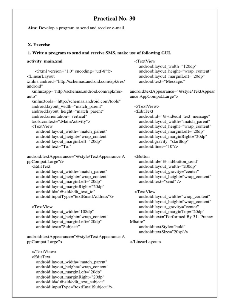 Practical No. 30: Aim: Develop A Program To Send and Receive E-Mail | Download Free PDF ...