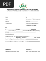 GHMC Application Form For Inclusion of Child Name in Birth Certificate ...