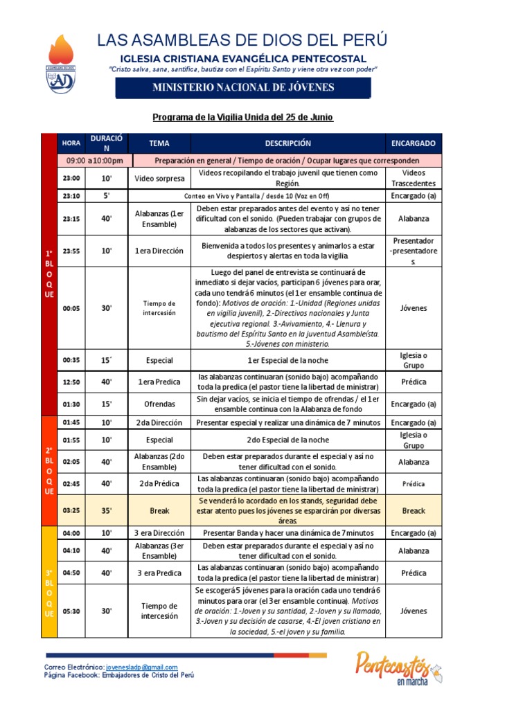 Modelo Programa VIGILIA UNIDA MNJ - WORD | PDF | Pentecostalismo ...