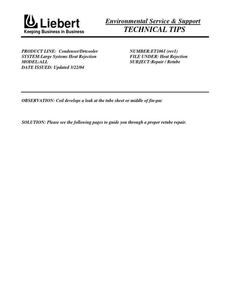 Liebert: Technical Tips | PDF | Sheet Metal | Equipment