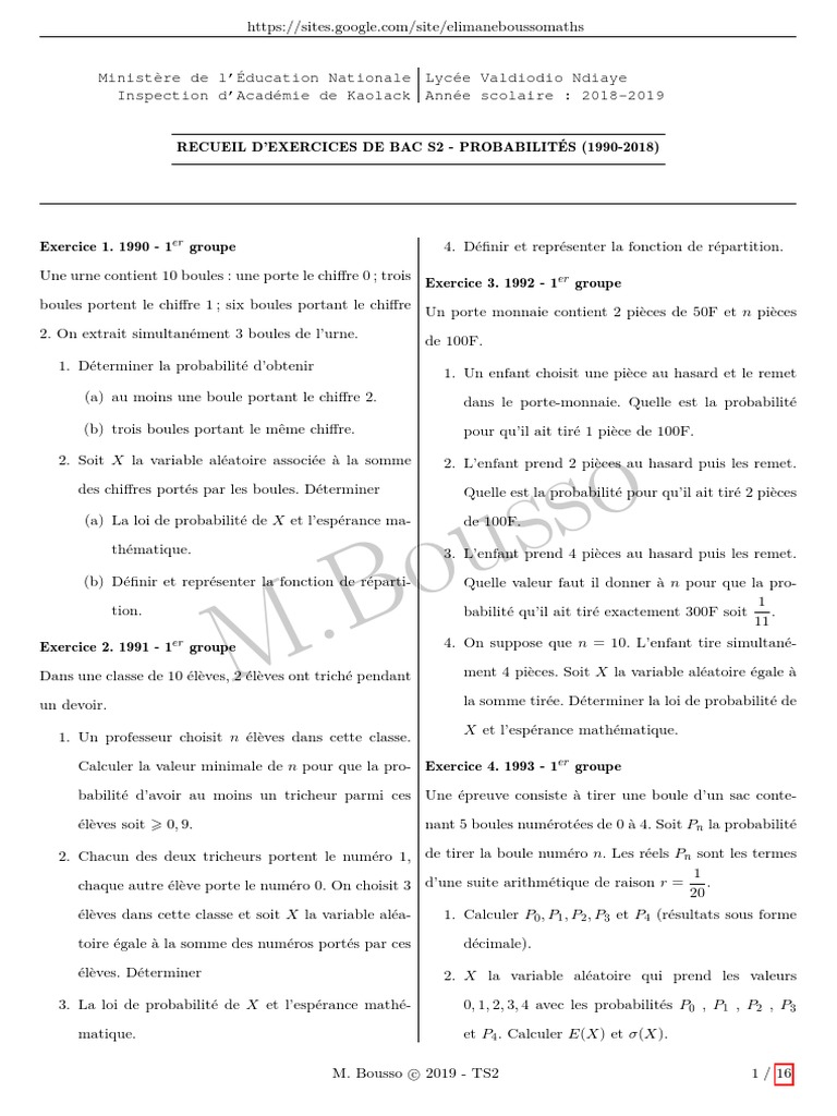 Probabilités - Au - BAC - S2 - SN-M.Bousso (1990-2017) - Version 2019 ...