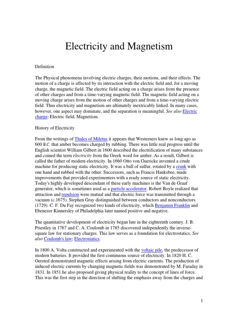Electricity and Magnetism: Electric Charge | PDF | Transformer ...