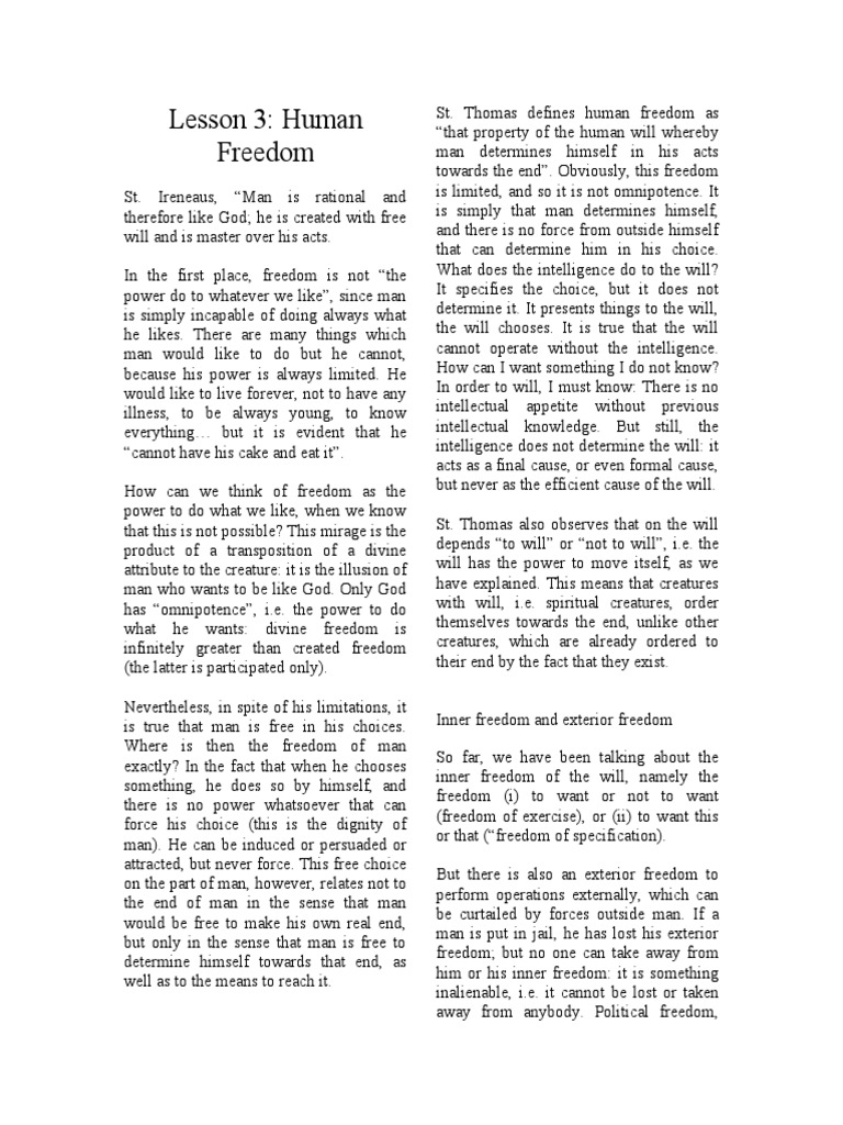 Lesson 3: Human Freedom | PDF | Free Will | Determinism