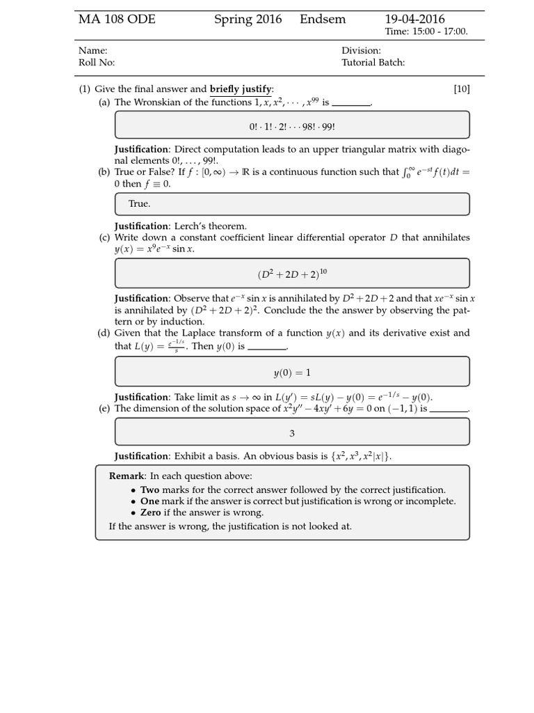 2016 Endsem Ans | PDF | Functions And Mappings | Differential Equations