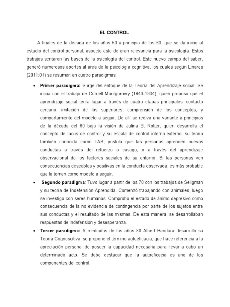 Locus de Control | PDF | Comportamiento | Aprendizaje