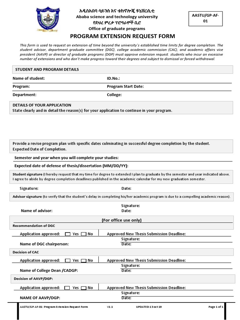 Program Extension Request Form Pdf Thesis Academia