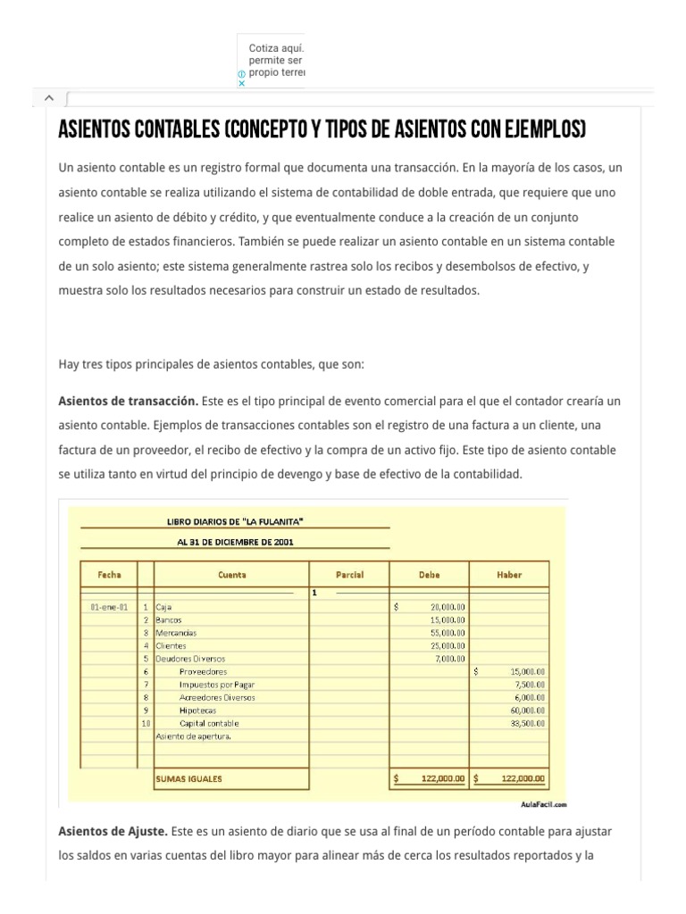Asientos Contables (Concepto y Tipos de Asientos Con Ejemplos) - Club Contable | PDF ...