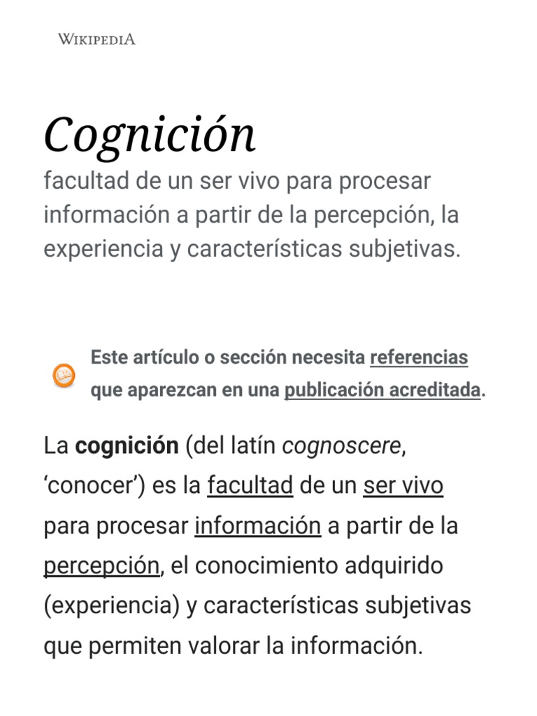 Cognición - Wikipedia, La Enciclopedia Libre | PDF | Cognición | Metafísica