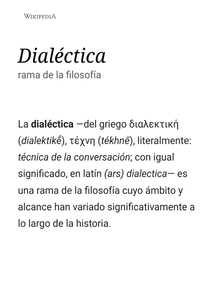 Dialéctica - Wikipedia, La Enciclopedia Libre | PDF | Dialéctico ...