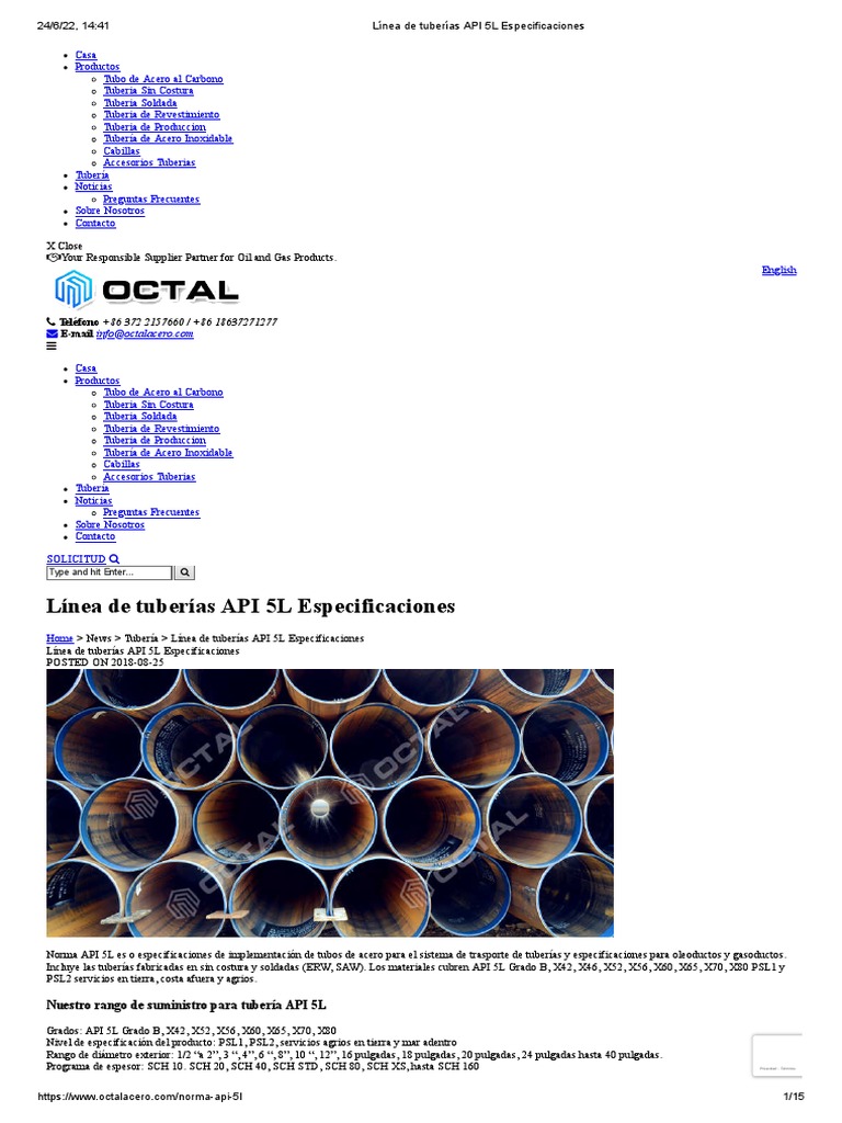 Línea de Tuberías API 5L Especificaciones | PDF | Tubería (transporte ...