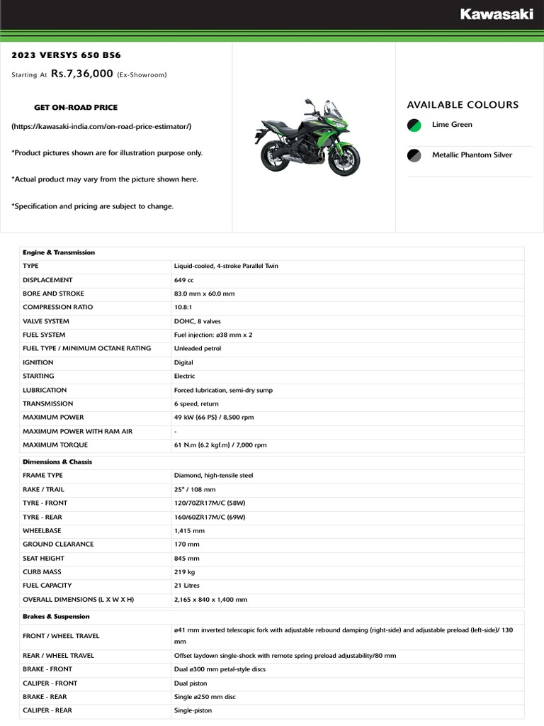 Versys 650 | PDF | Vehicles | Manufactured Goods
