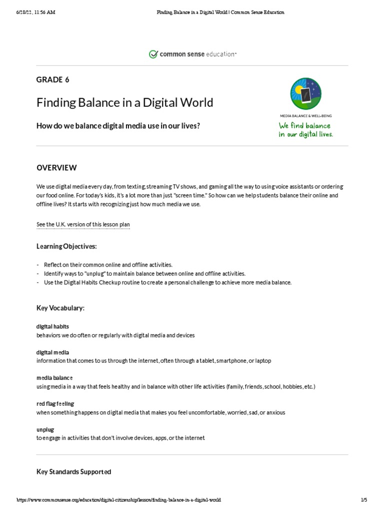 Finding Balance in A Digital World Common Sense Education | PDF ...