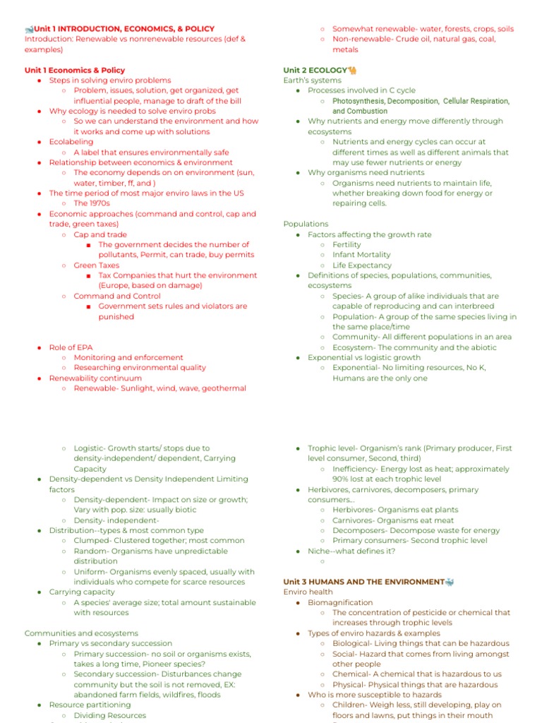 Environmental Science Final Exam Review List | PDF | Biodiversity ...