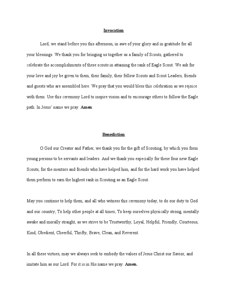 Eagle Scout Ceremony Ivocation & Benediction | PDF