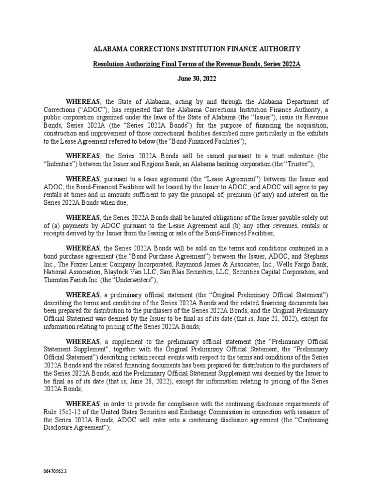 Alabama Prison Bond Terms | PDF | Bonds (Finance) | Securities (Finance)