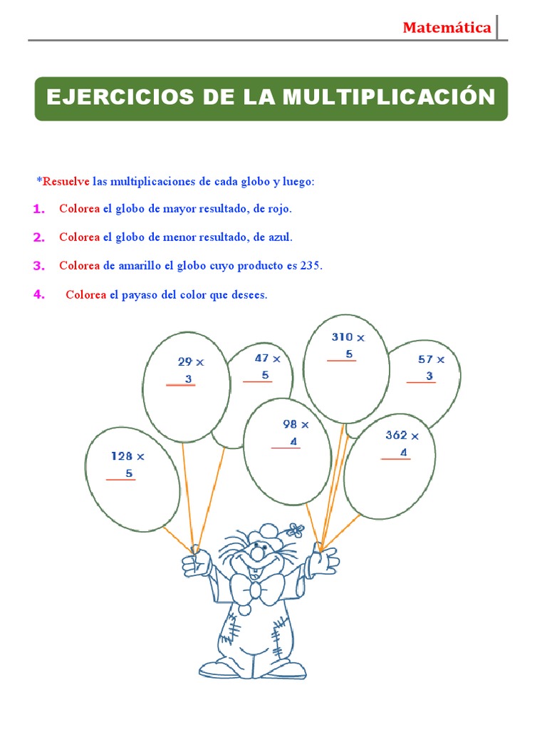 Ejercicios de Multiplicación para Tercero Grado de Primaria | PDF ...