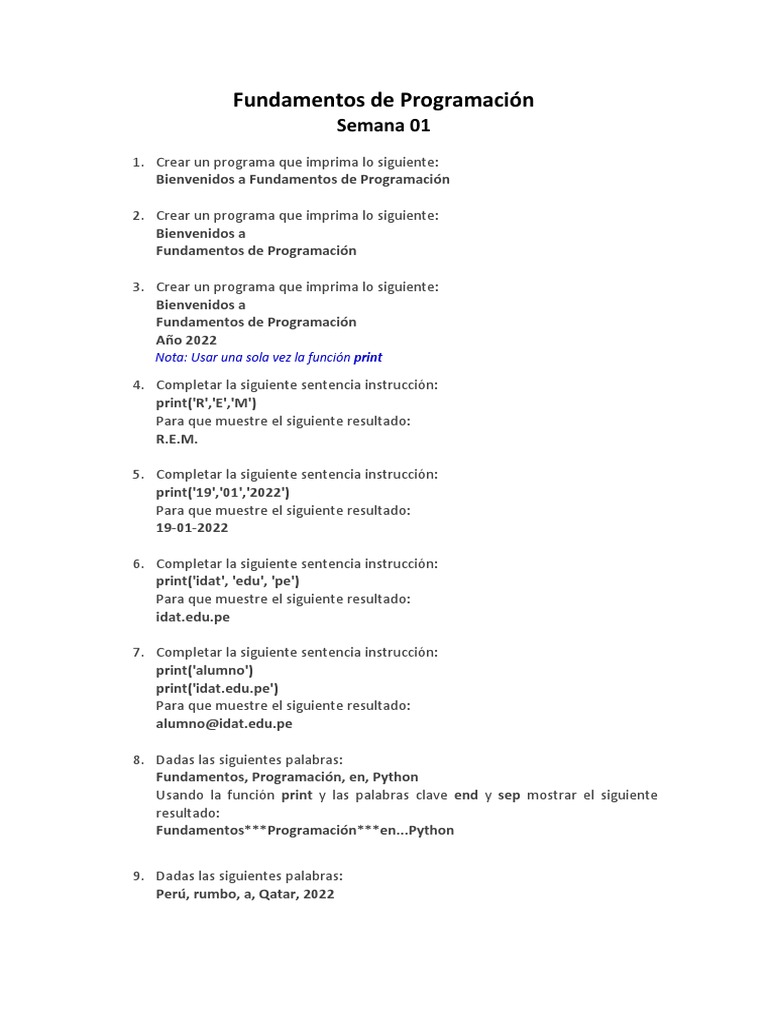 Ejercicios Básicos de Print en Python | PDF | Informática