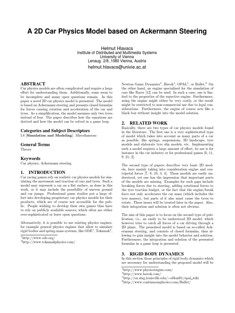 A 2D Car Physics Model Based On Ackermann Steering | PDF | Rotation ...