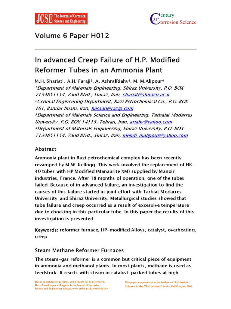 Creep Failure of HP Modified Reformer Tube | PDF | Creep (Deformation ...