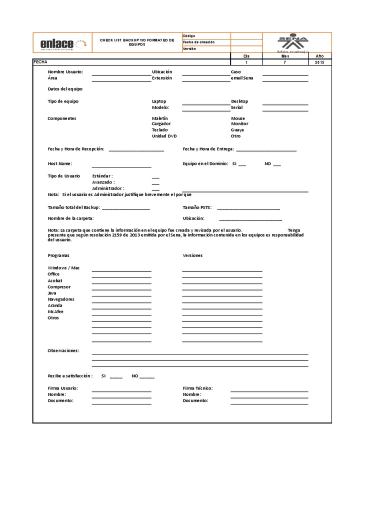 Check List Entrega PC | PDF | Ingeniería Informática | Equipo de oficina