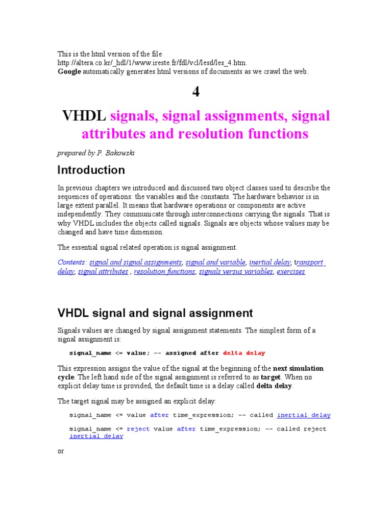 Vhdl Signal And Signal Assignment Signal Electrical Engineering Data Type 