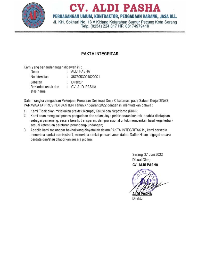 Form. Isian Kualifikasi Badan Usaha - Aldi Pasha | PDF