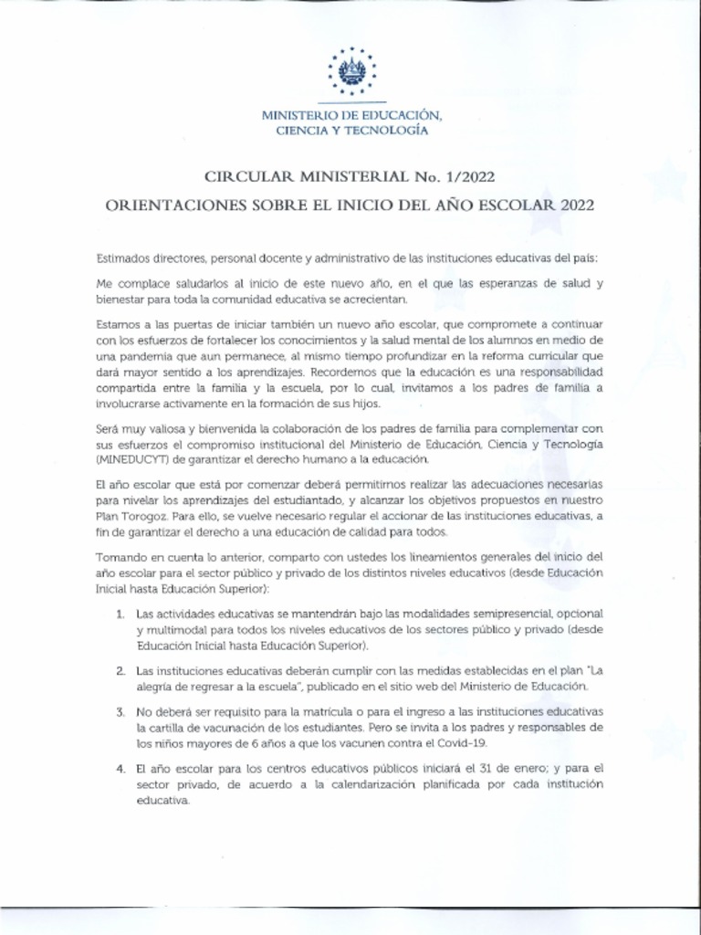 Circular Ministerial 1, Año 2022 | PDF