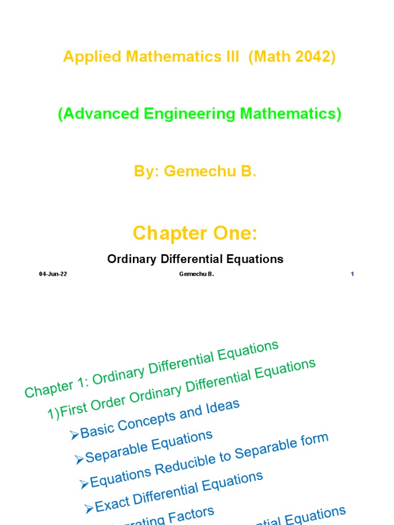 Chapter 1 First Order Ode Handout Pdf Ordinary Differential