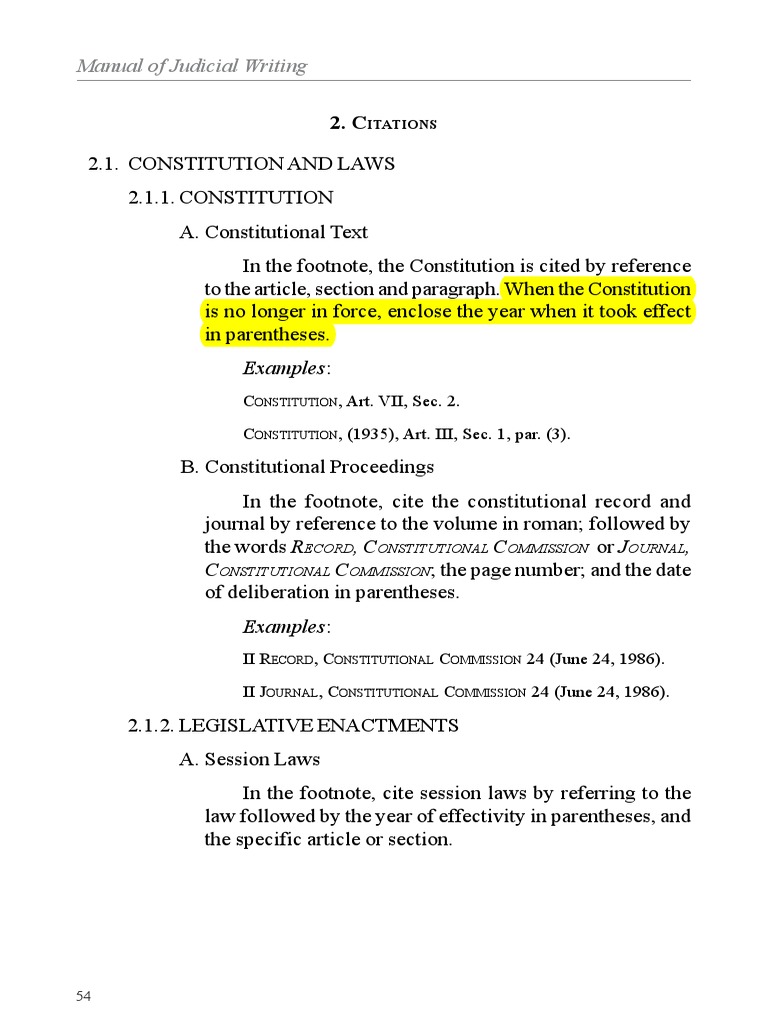 Manual of Judicial Writing: Examples | PDF | Citation | Note (Typography)