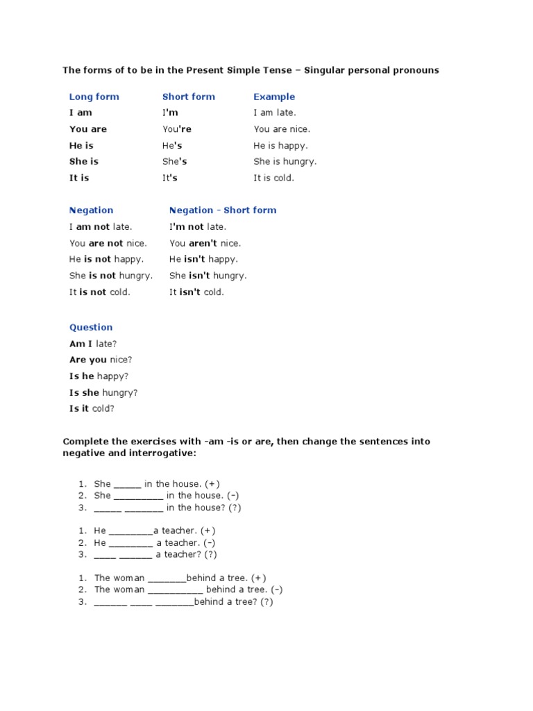 Verb To Be - Singular | PDF